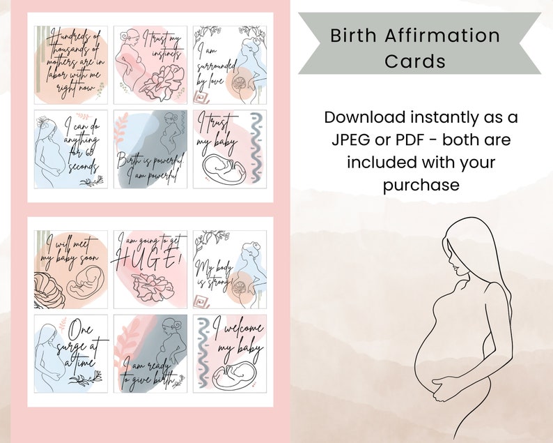 Birth Affirmation Cards, Printable Cards, Hypnobirthing Cards, PDF ...