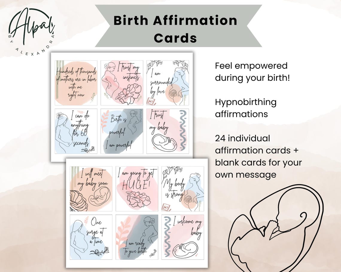Birth Affirmation Cards, Printable Cards, Hypnobirthing Cards, PDF ...