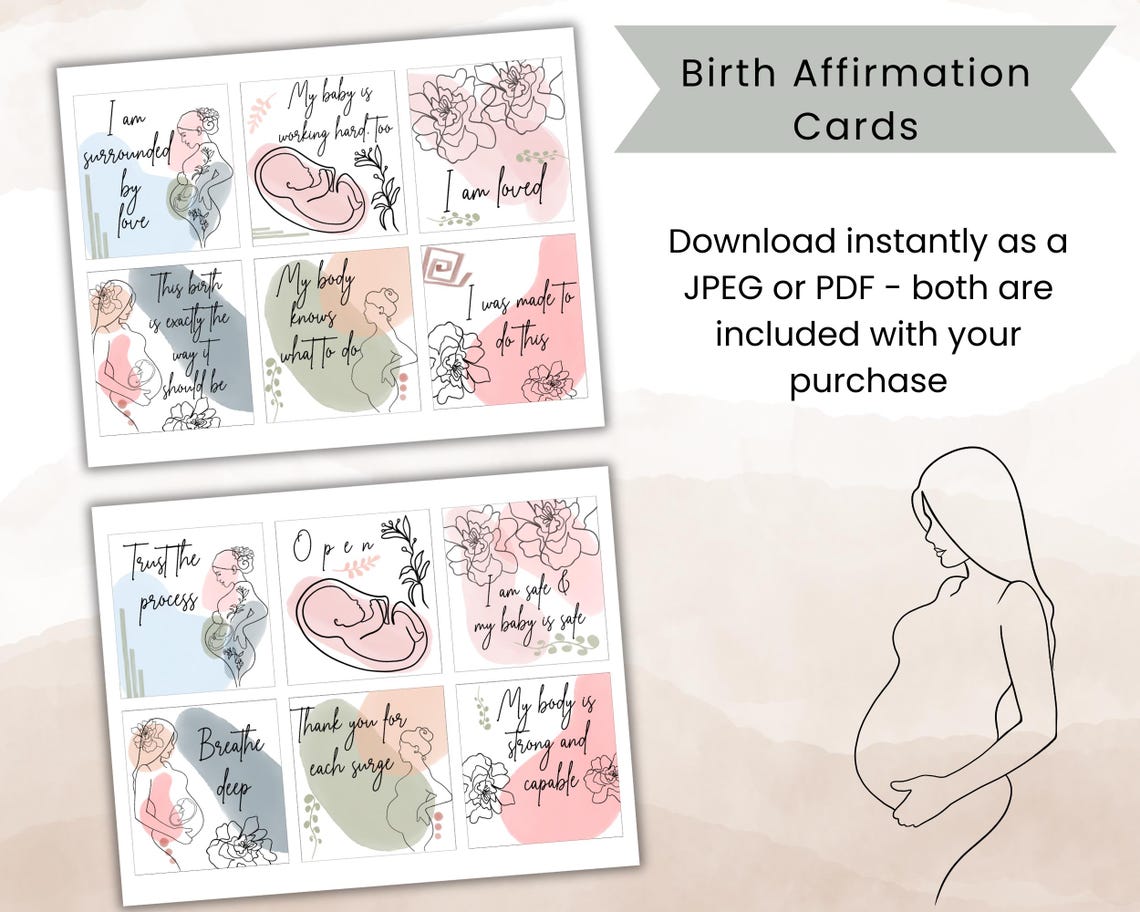 Birth Affirmation Cards, Printable Cards, Hypnobirthing Cards, PDF ...