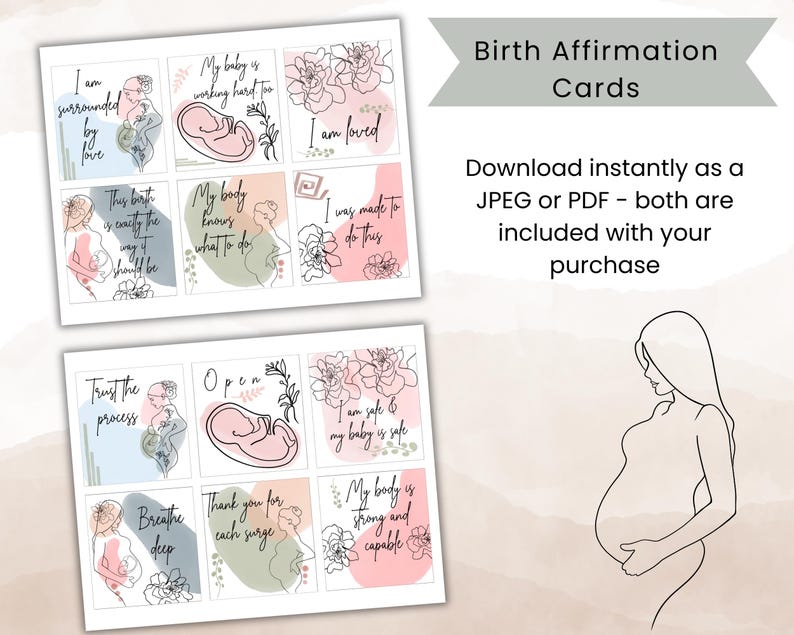Birth Affirmation Cards, Printable Cards, Hypnobirthing Cards, PDF ...