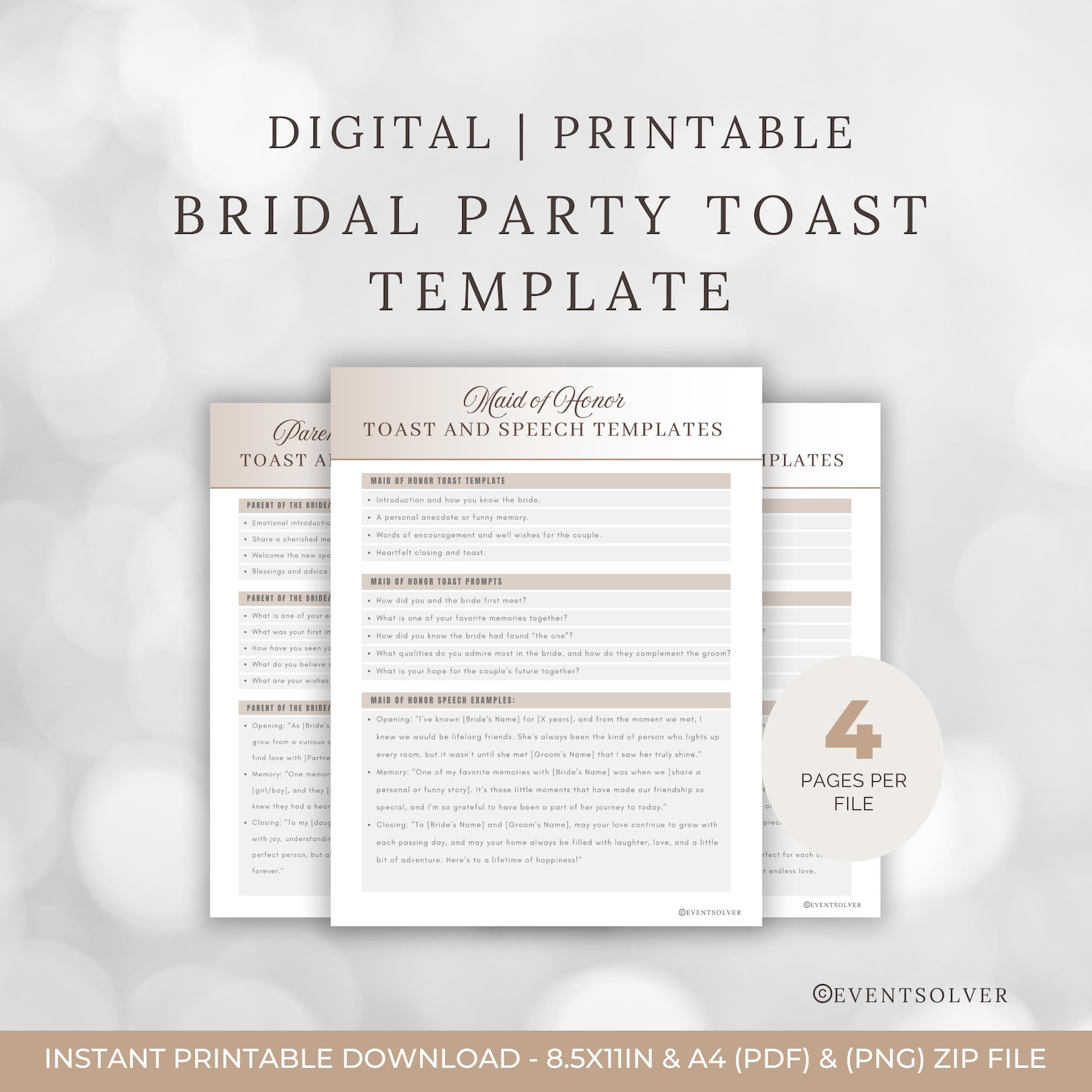 Wedding Speech Template Bridal Party Toast Ideas Best Man Maid of Honor ...