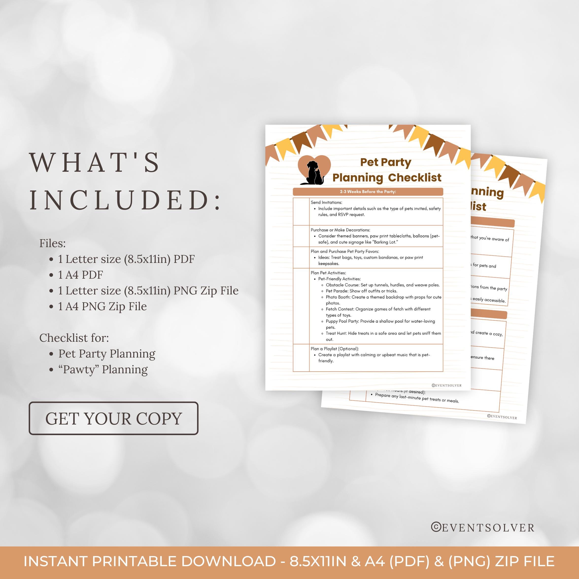 Pet Birthday Party Planning Guide Checklist Event Dog Party Cat Party ...