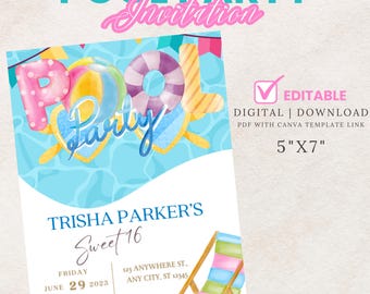 Editable Pool Party Invitation | Summer Birthday Invite for Girls ...