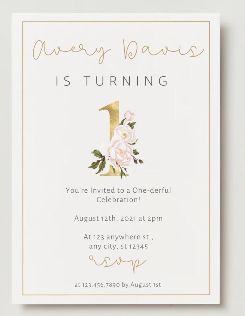 Editable First Birthday Invitation Template Customizable Digital ...