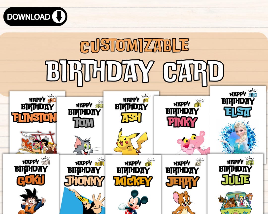 Customizable Cartoon Themed Birthday Card for Your Loved Ones ...