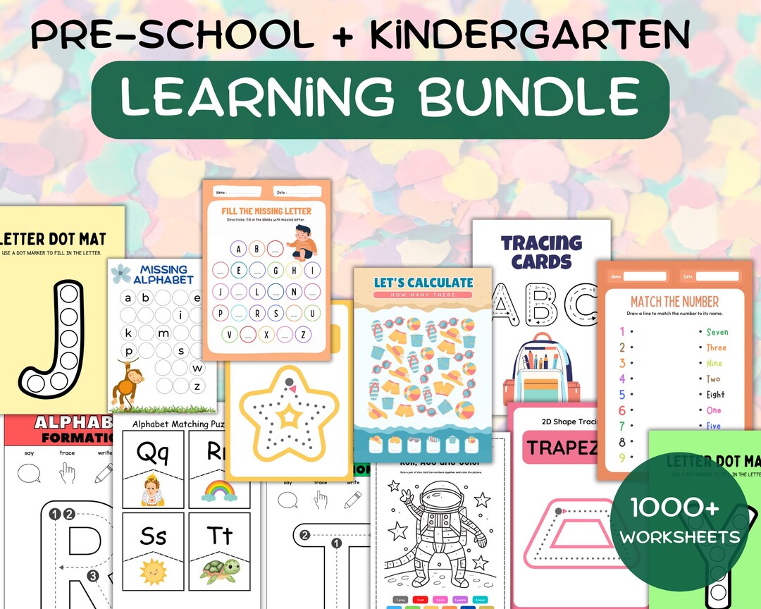 Printable Bundle of 1000+ Pre-school + Kindergarten Activity Worksheets ...