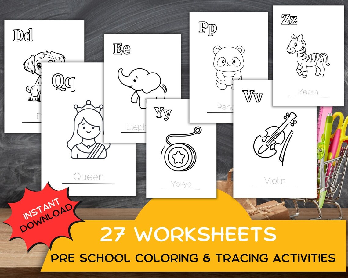 Alphabet Coloring & Tracing Book Pre-school Activity Book Printable ...