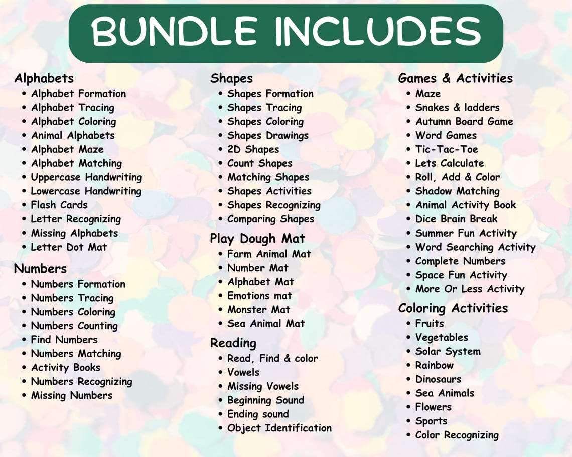 Bundle of 1000 Pre-school Kindergarten Activity Worksheets Includes ...