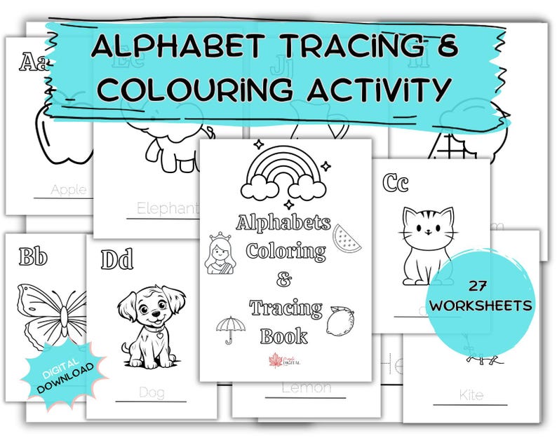 Alphabet Coloring & Tracing Book Pre-school Activity Book Printable ...