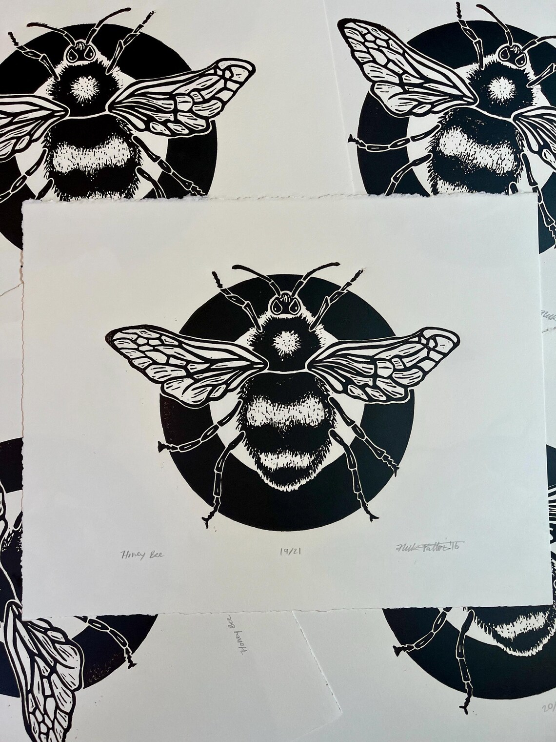 Bee Linocut Art Print - Etsy