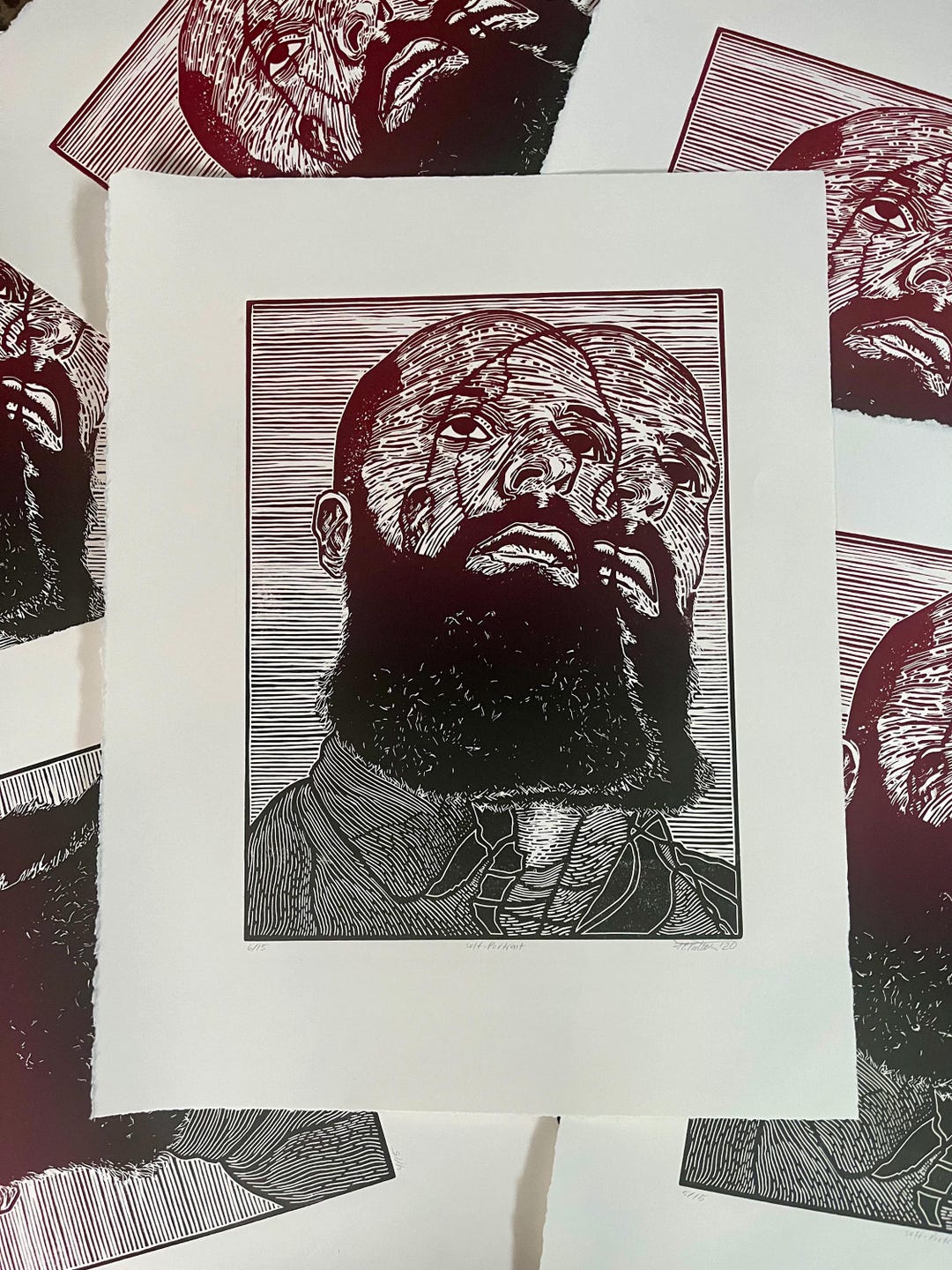 Self Portrait Original 2-color Linocut Print on Paper - Etsy