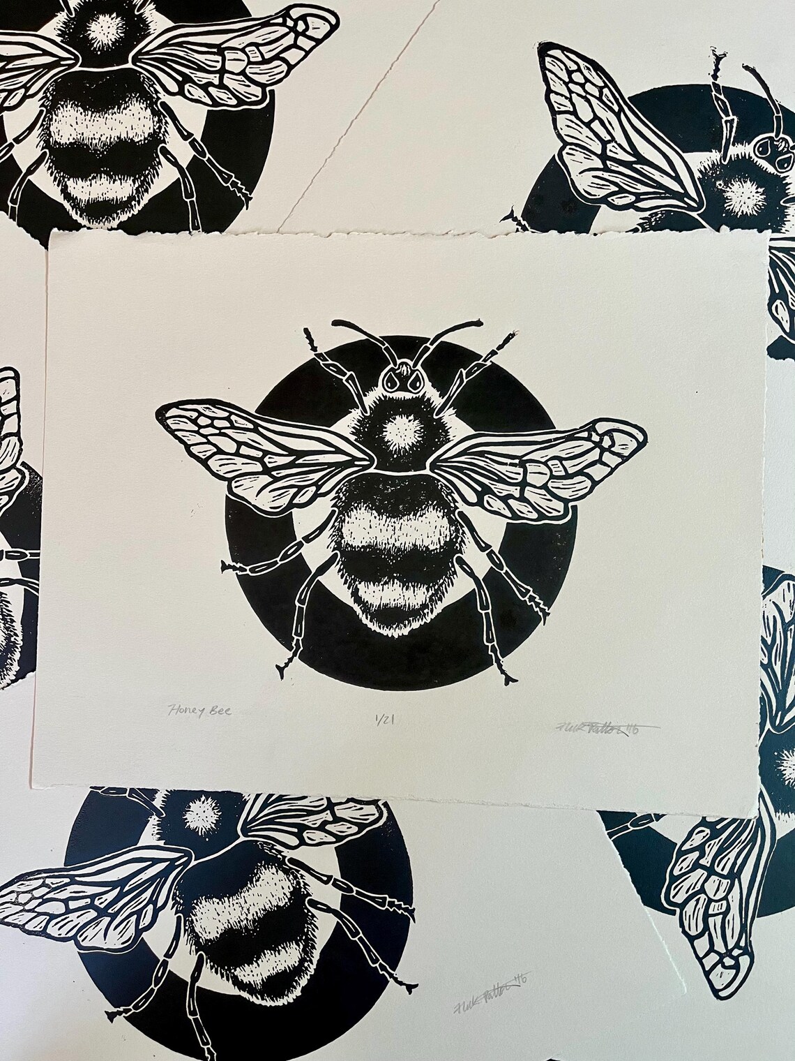 Bee Linocut Art Print - Etsy