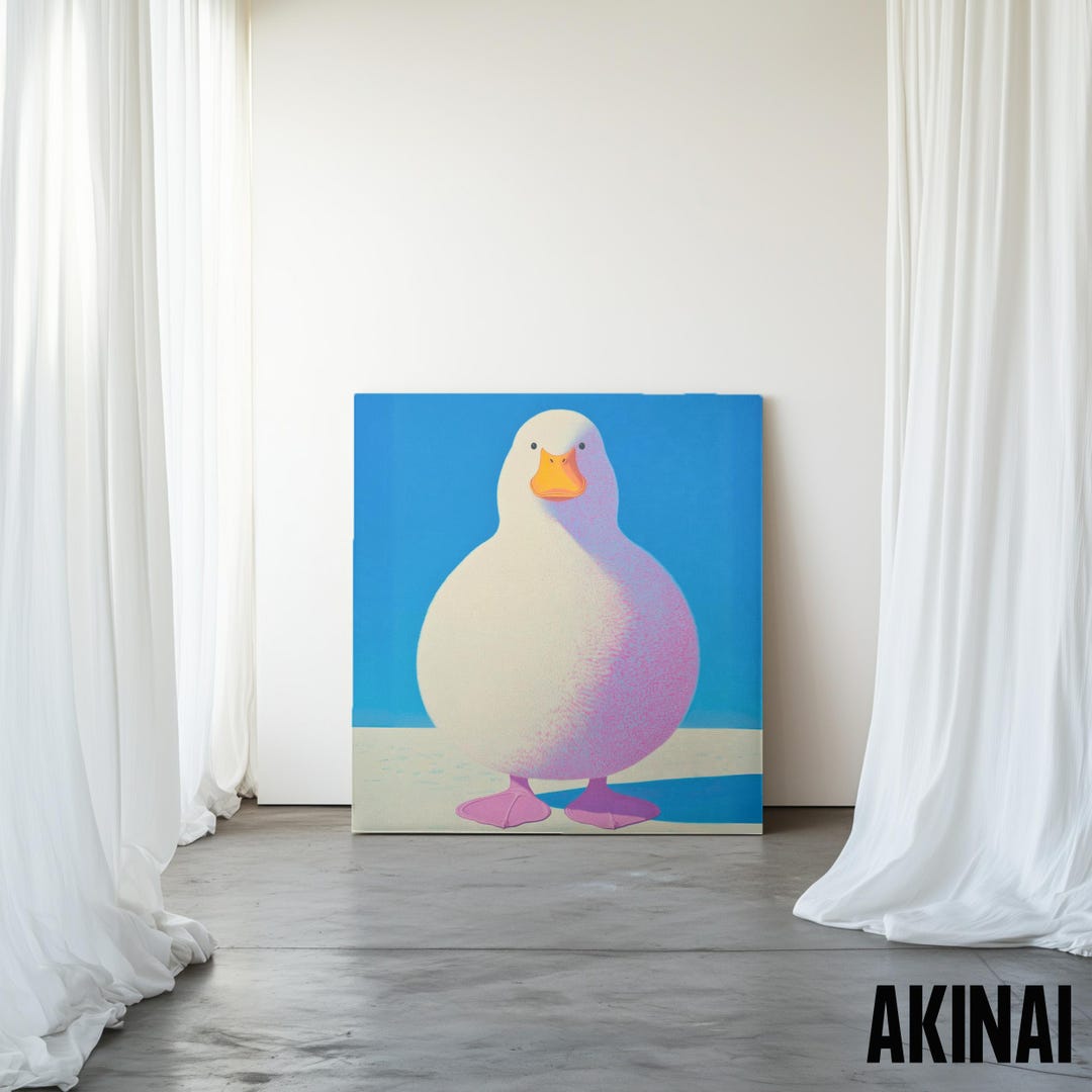 Minimalist White Duck Canvas Art Modern Nursery Wall Decor Cute Animal ...