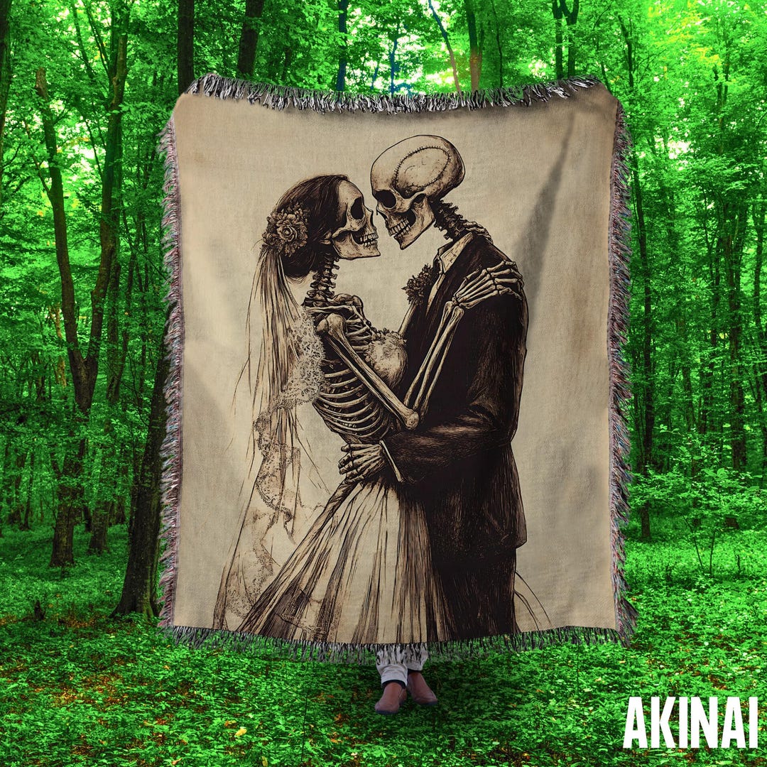Skeleton Couple Blanket Gothic Wedding Throw Eternal Love Bedspread ...