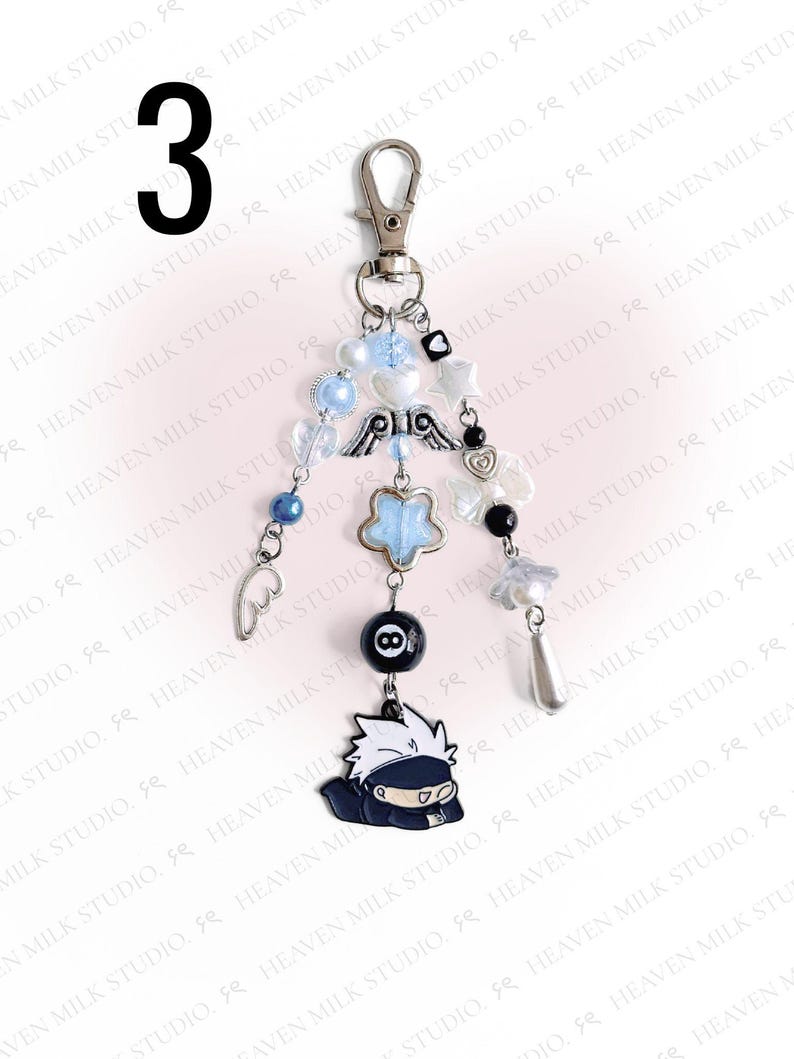 Handmade Beaded Anime Keychain: Gojo Yuji Charm, Otaku Bag Accessory - Etsy