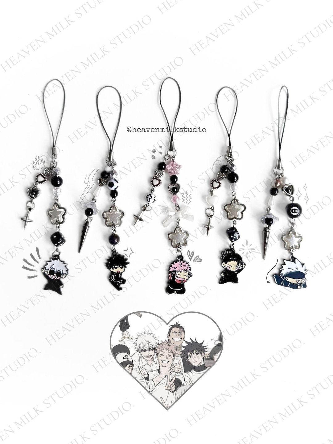 Anime Phone Charm, Beaded Strap Keychain, JJK Gojo Yuji Inspired ...