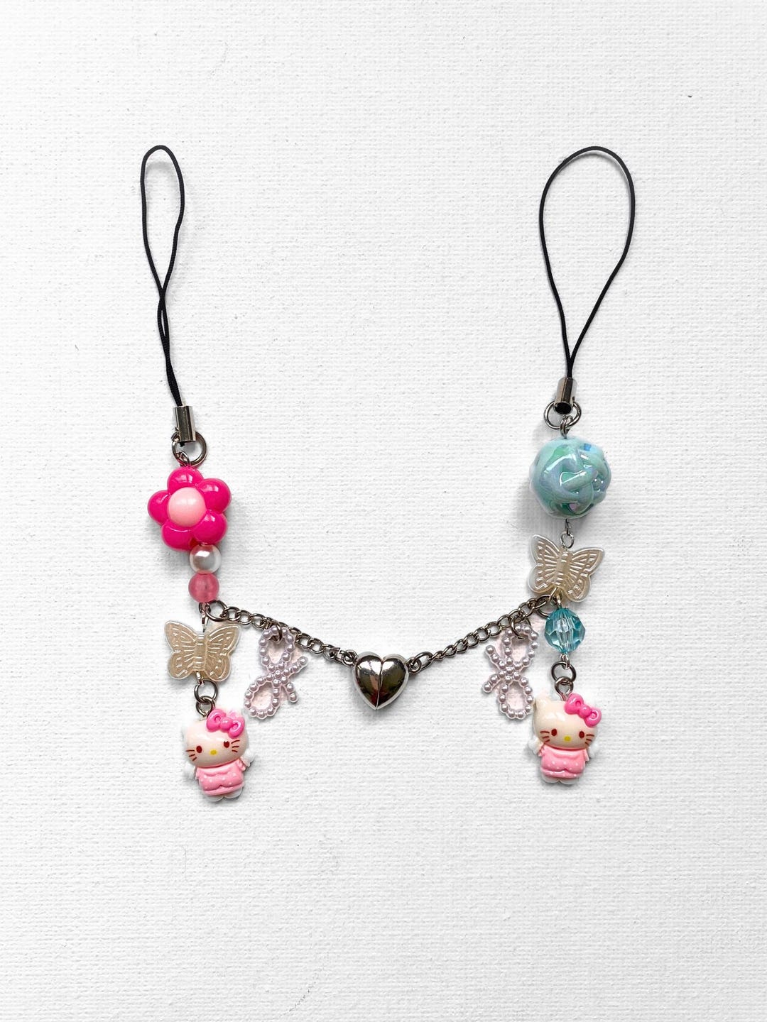 Hello Kitty Phone Charms Set, Matching Keychains With Heart Magnet ...