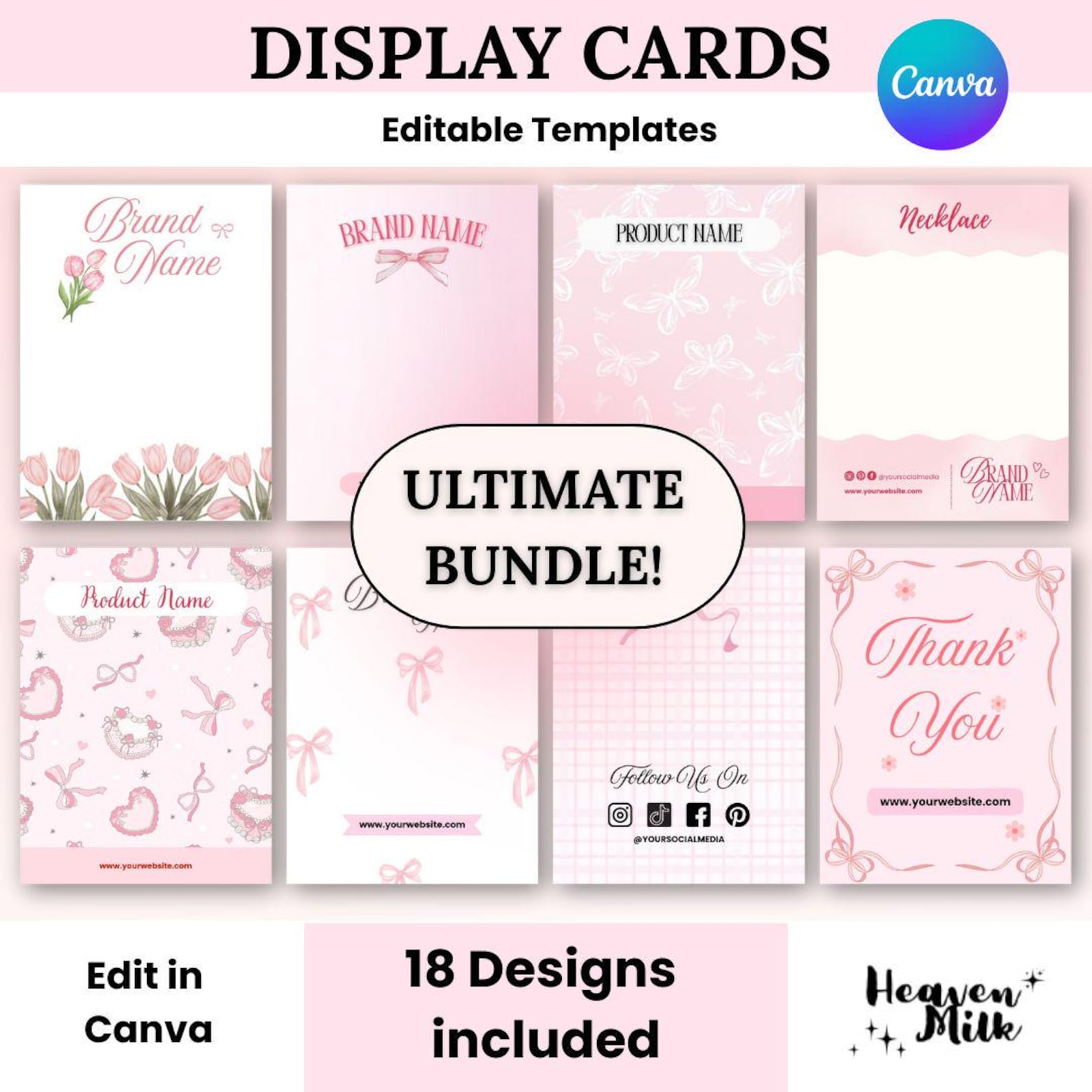 Coquette Pink Display Card Templates: Girly Small Business Branding ...