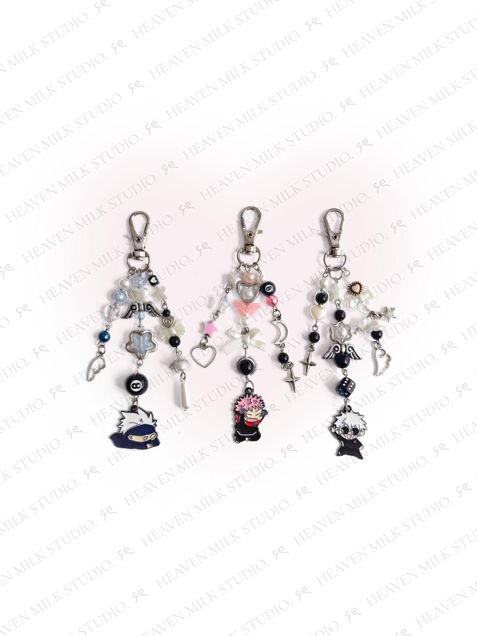 Handmade Beaded Anime Keychain: Gojo Yuji Charm, Otaku Bag Accessory - Etsy