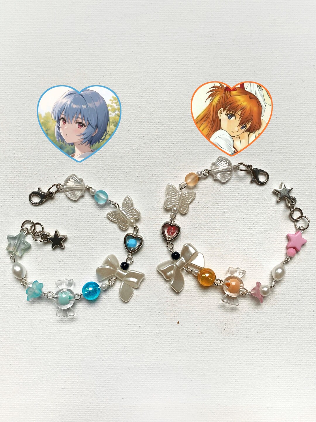Red & Asuka Anime Friendship Beaded Bracelets, Handmade Neon Genesis ...
