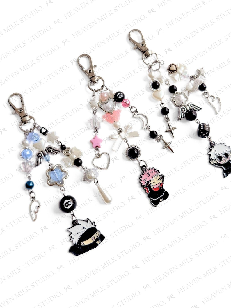 Handmade Beaded Anime Keychain: Gojo Yuji Charm, Otaku Bag Accessory - Etsy