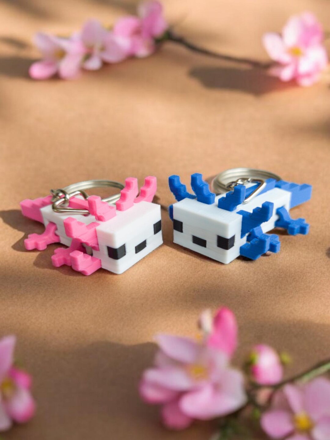 Minecraft Axolotl Keychain Pair (articulated) | Pink & Blue Keyrings ...