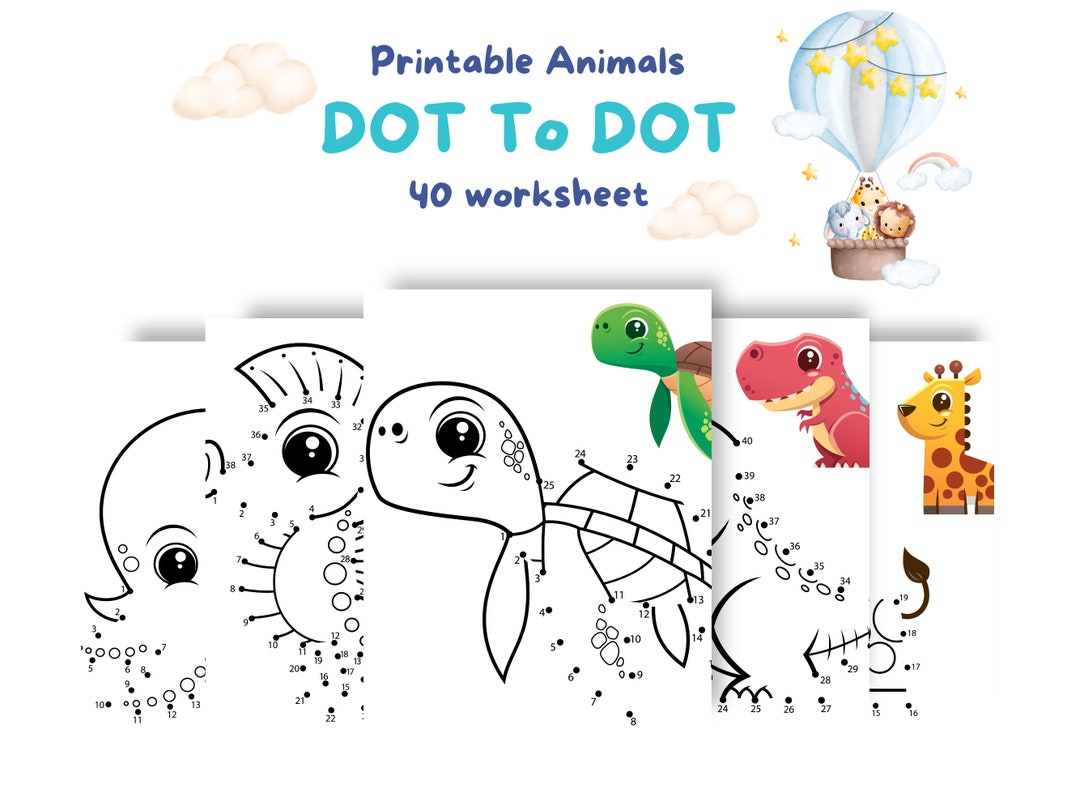 Animal Dot to Dot Worksheets for Kids | Printable 50-dot Activity Pages ...