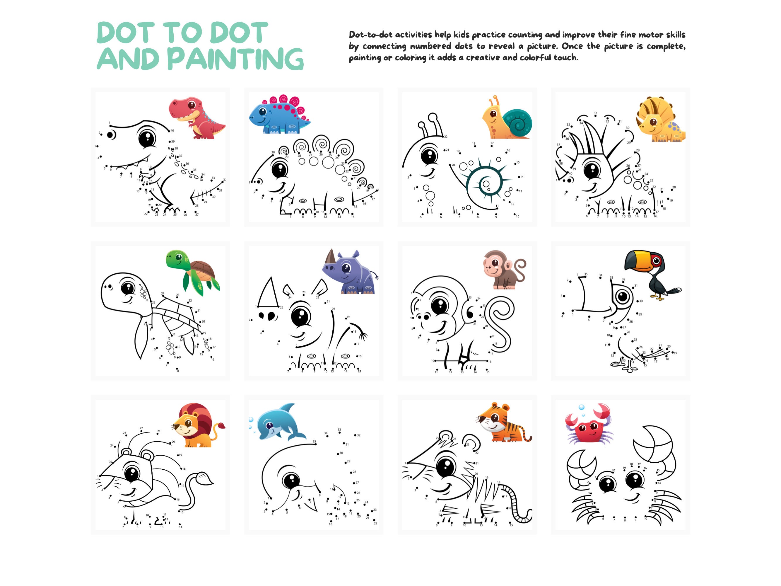 Animal Dot to Dot Worksheets for Kids | Printable 50-dot Activity Pages ...