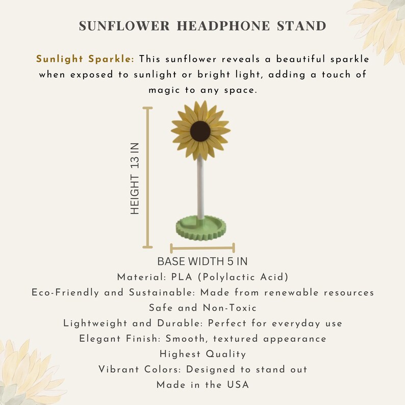 Sunflower Headphone Stand: Sparkle Desk Decor, Cozy Gamer Accessory - Etsy