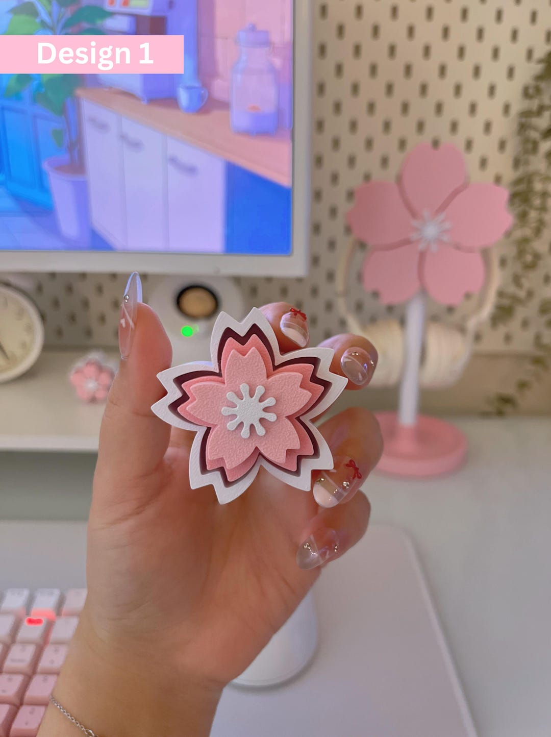 Sakura Fidget Clicker, 3D Printed Cherry Blossom ASMR Toy, Stress ...