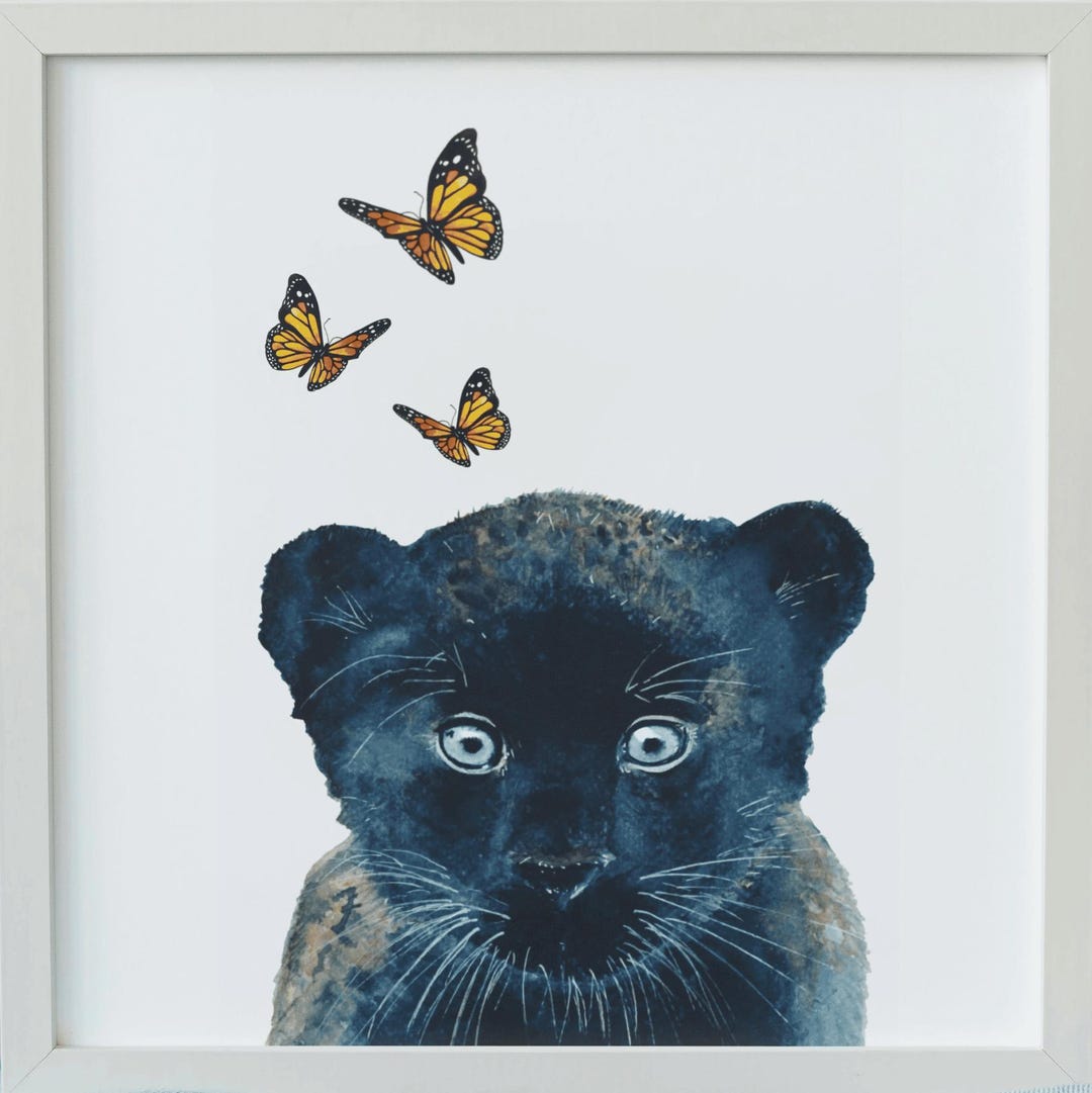Instant Digital Download of a Cute Panther Cub With Monarch Butterflies ...