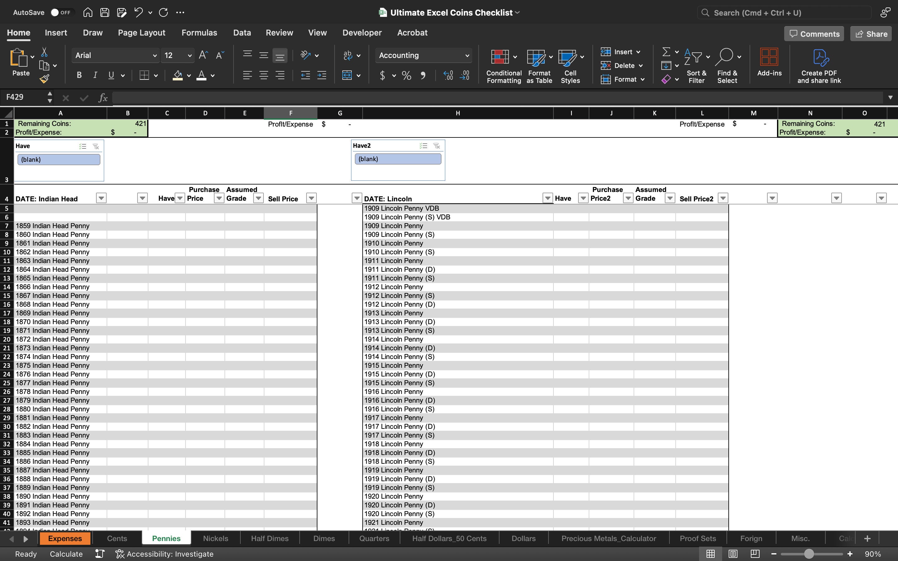 Ultimate Excel Coins Checklist - Etsy