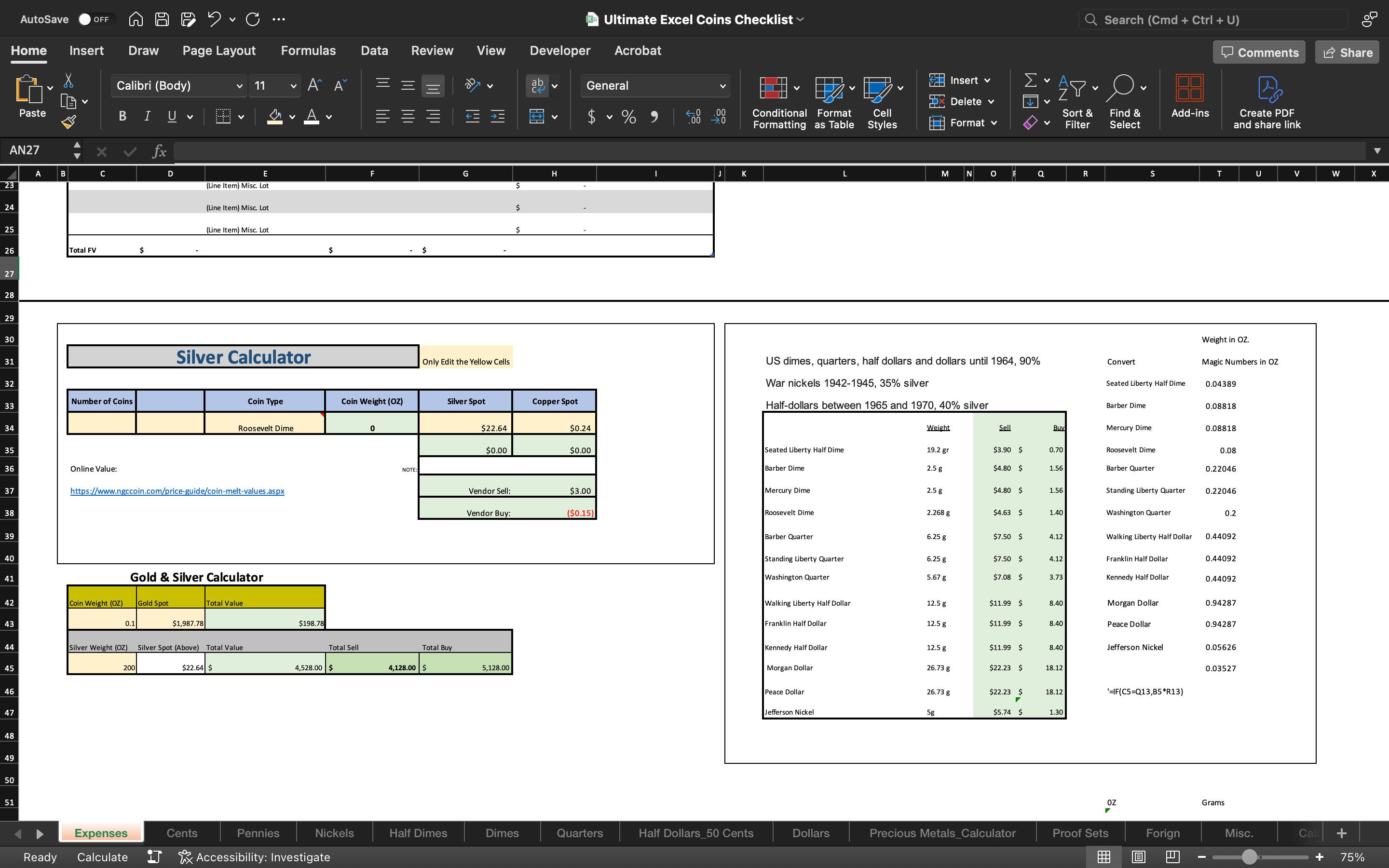 Ultimate Excel Coins Checklist - Etsy