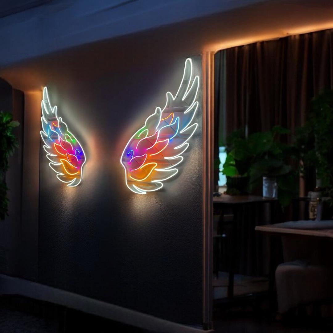 Custom Design Neon Angel Wing Sign, Carefully Made Angel Wing Sign With ...