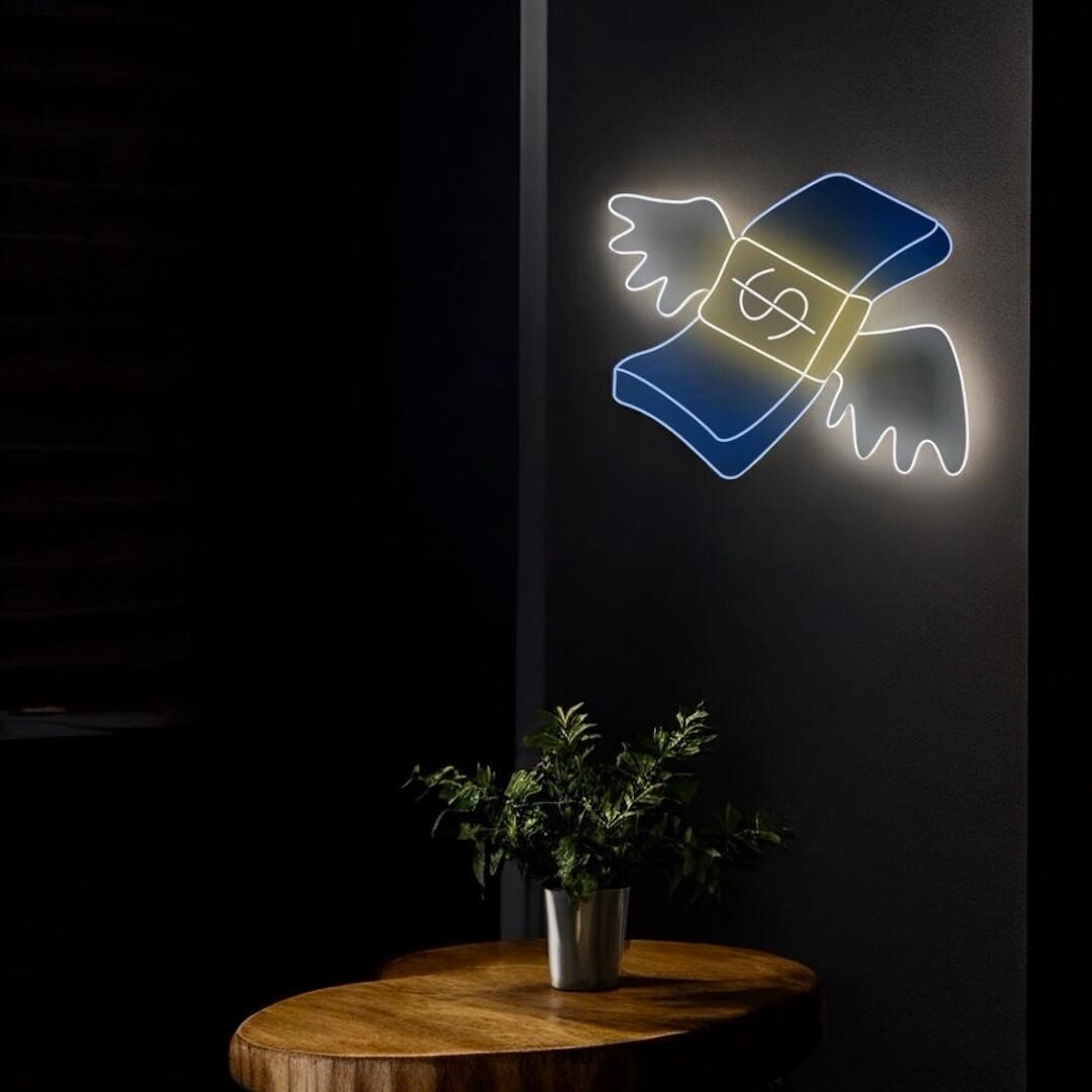 Stack of Money Neon Sign, Winged Stack of Money Special Design Neon ...