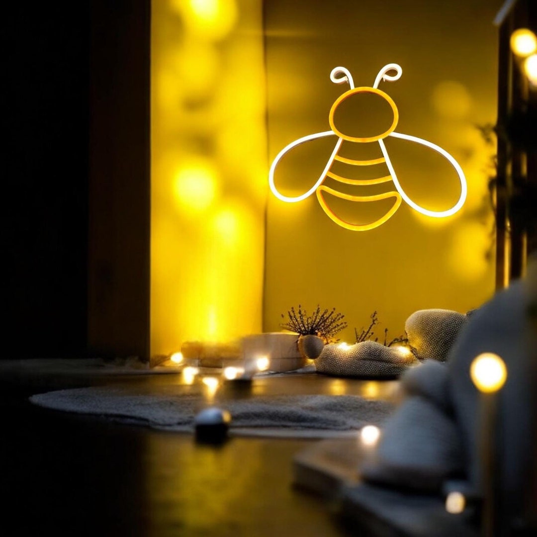 Bee Neon Sign, Illuminated Cute Bee Sign, Children's Room Decor, Night ...