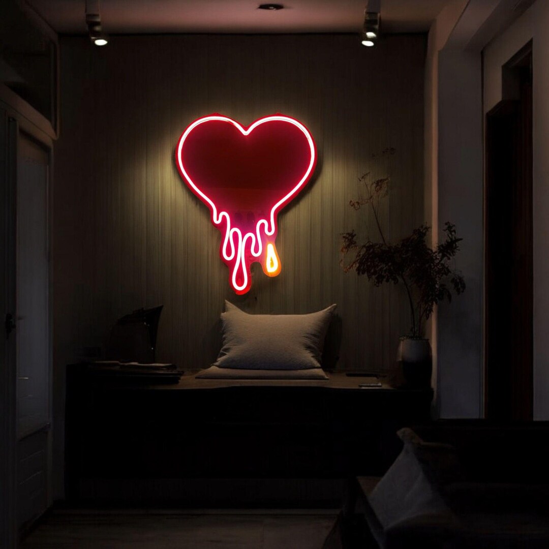 Dripping Heart Neon Sign, Bleeding Heart Sign, Gift for Lover, Ramontic ...
