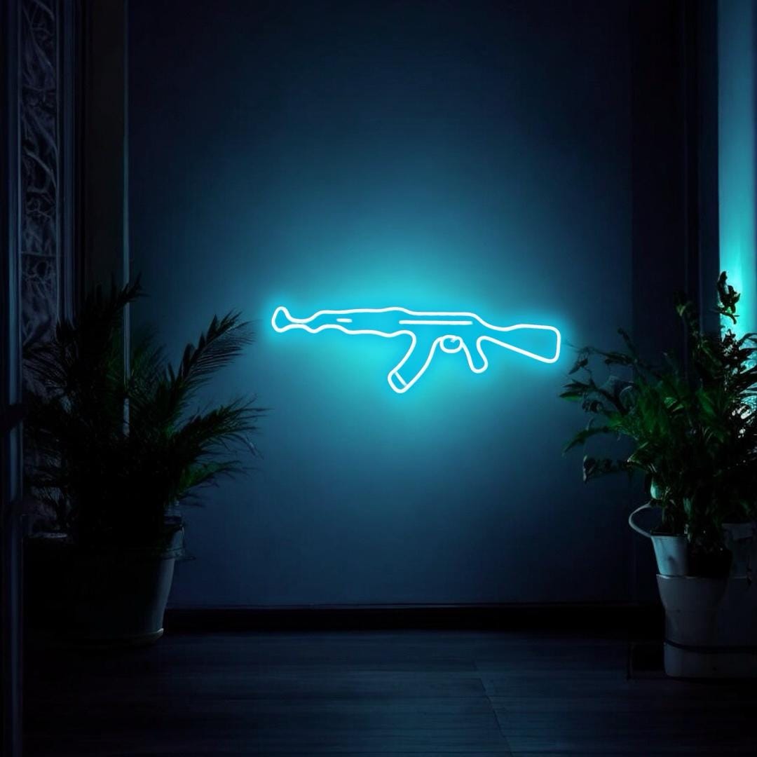Ak 47 Gun Neon Sign, Gun Neon Wall Decor, Ak 47 Wall Decor, Creative ...