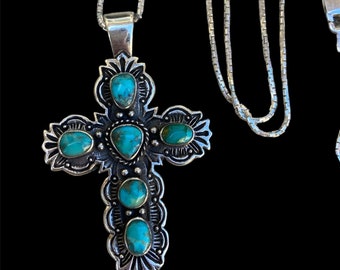 Southwestern Sterling Silver Large Turquoise Cross Pendant - Etsy