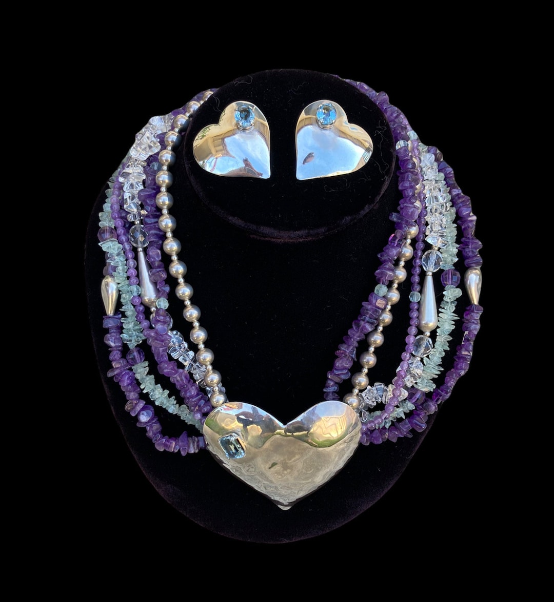 Vintage TULLA BOOTH Designer Sterling Silver Blue TOPAZ Heart Necklace ...