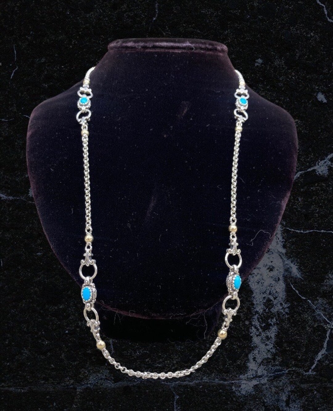KONSTANTINO 18K Gold & Sterling Silver TURQUOISE Necklace **41 Grams ...