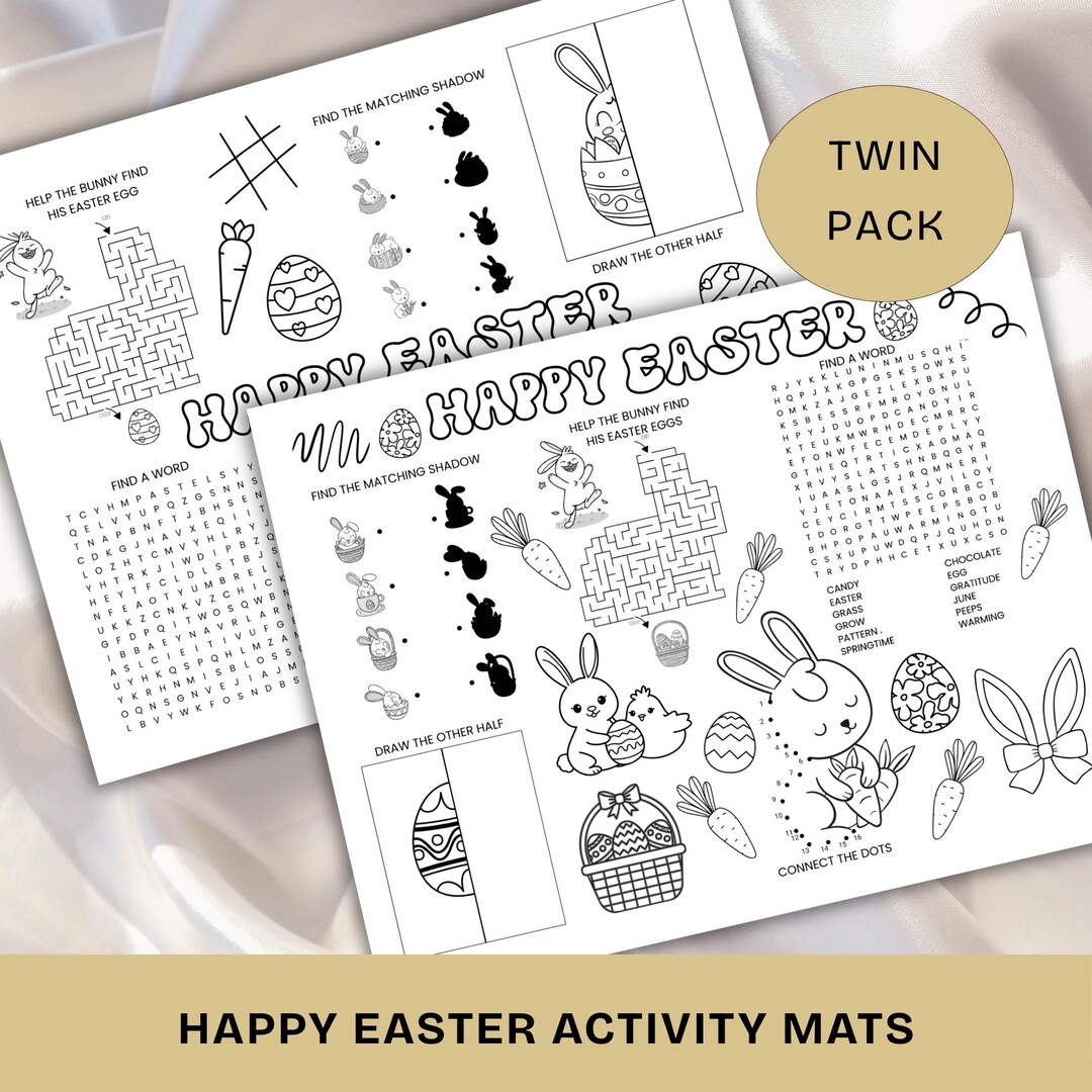 Printable Easter Activity Mats Twin Pack, Kids Puzzles Games (digital ...