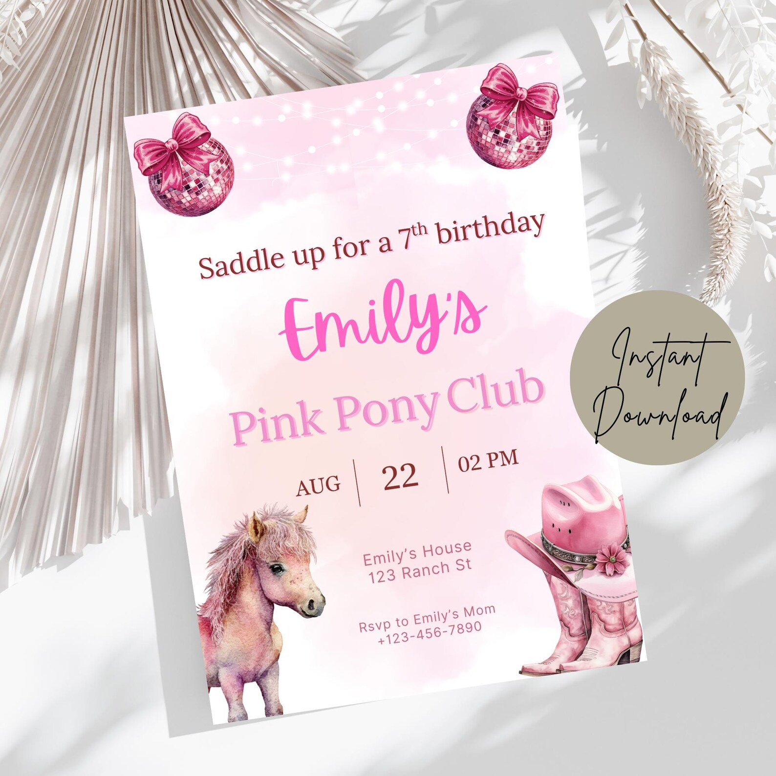 Pink Pony Birthday Invitation: Horse Party, Editable Canva Template - Etsy