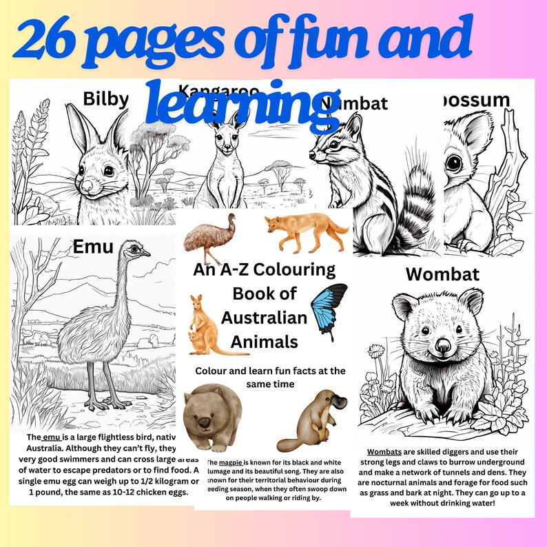 Printable A to Z Australian Animals Coloring Book | Educational Fun ...