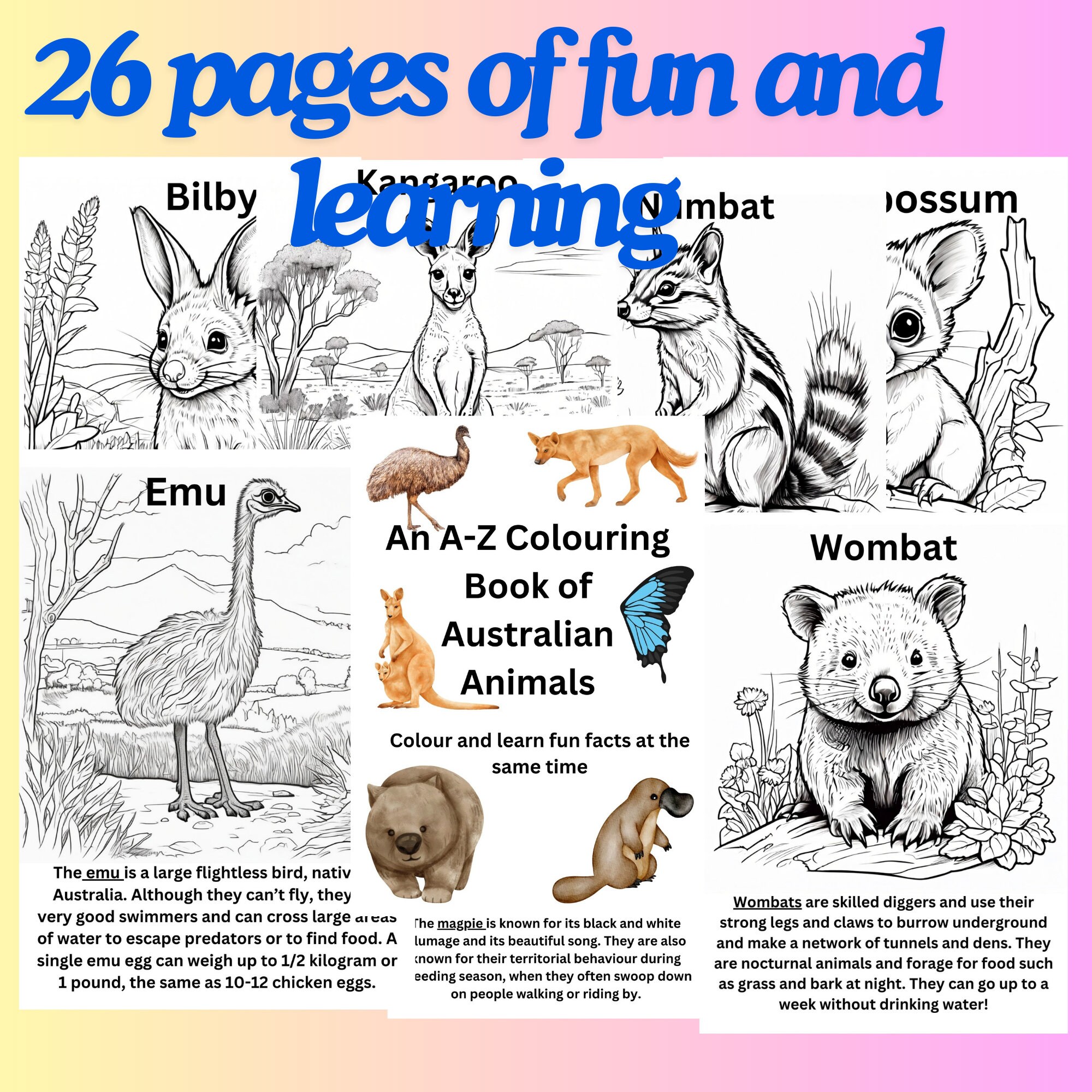 Printable A to Z Australian Animals Coloring Book | Educational Fun ...