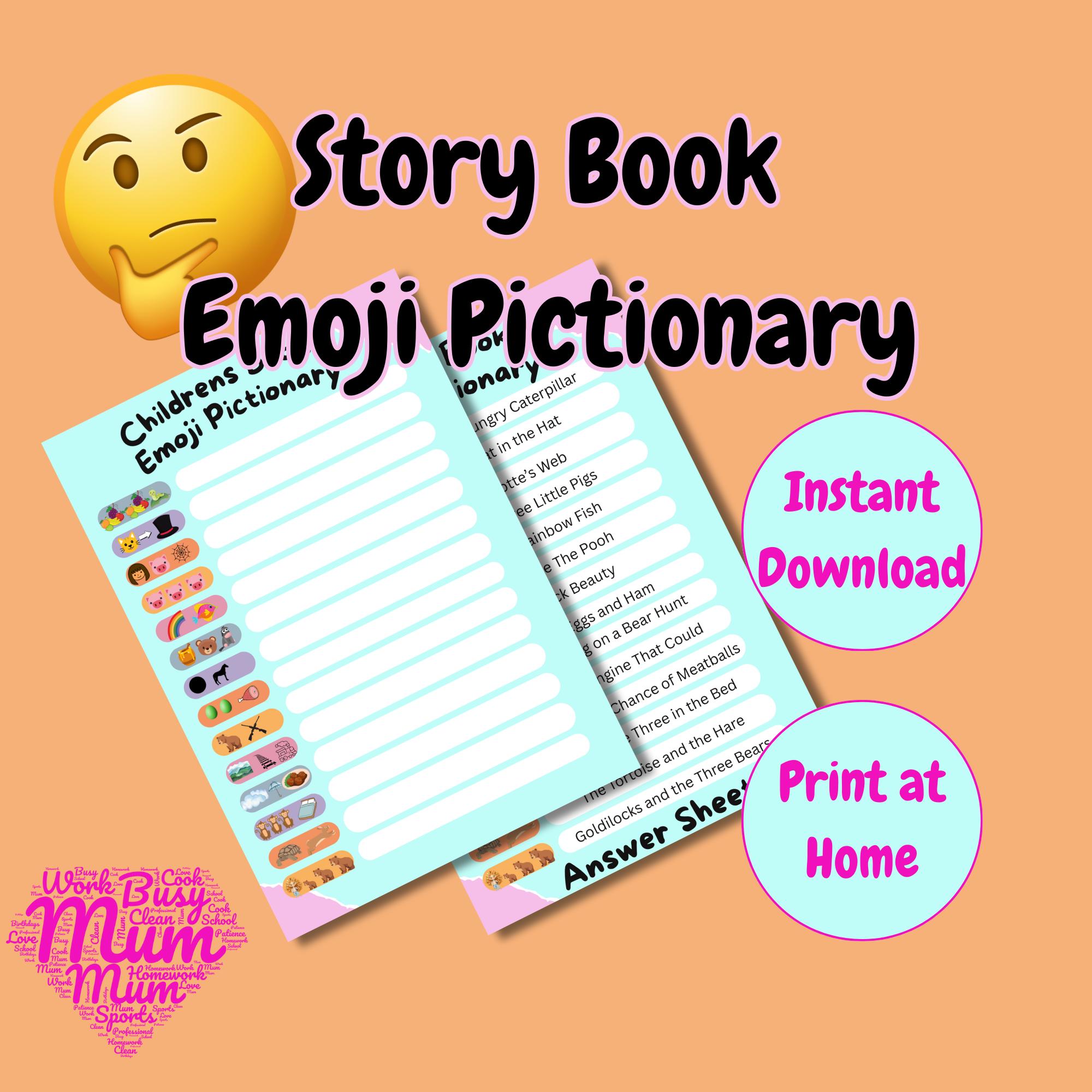 Emoji Pictionary Game Party Printable Storybook Emoji Guessing Game ...