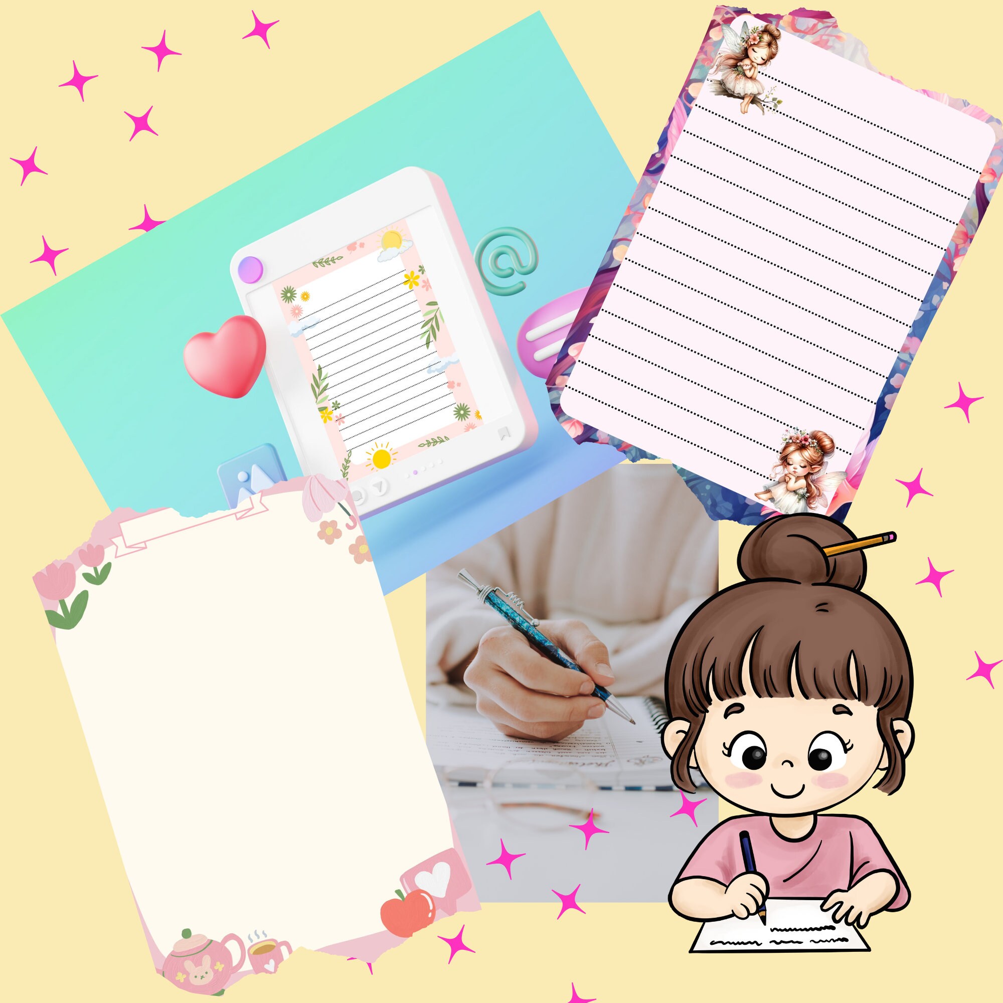 Whimsical Girls' Printable Stationery Paper Set | 10 Unique Designs ...