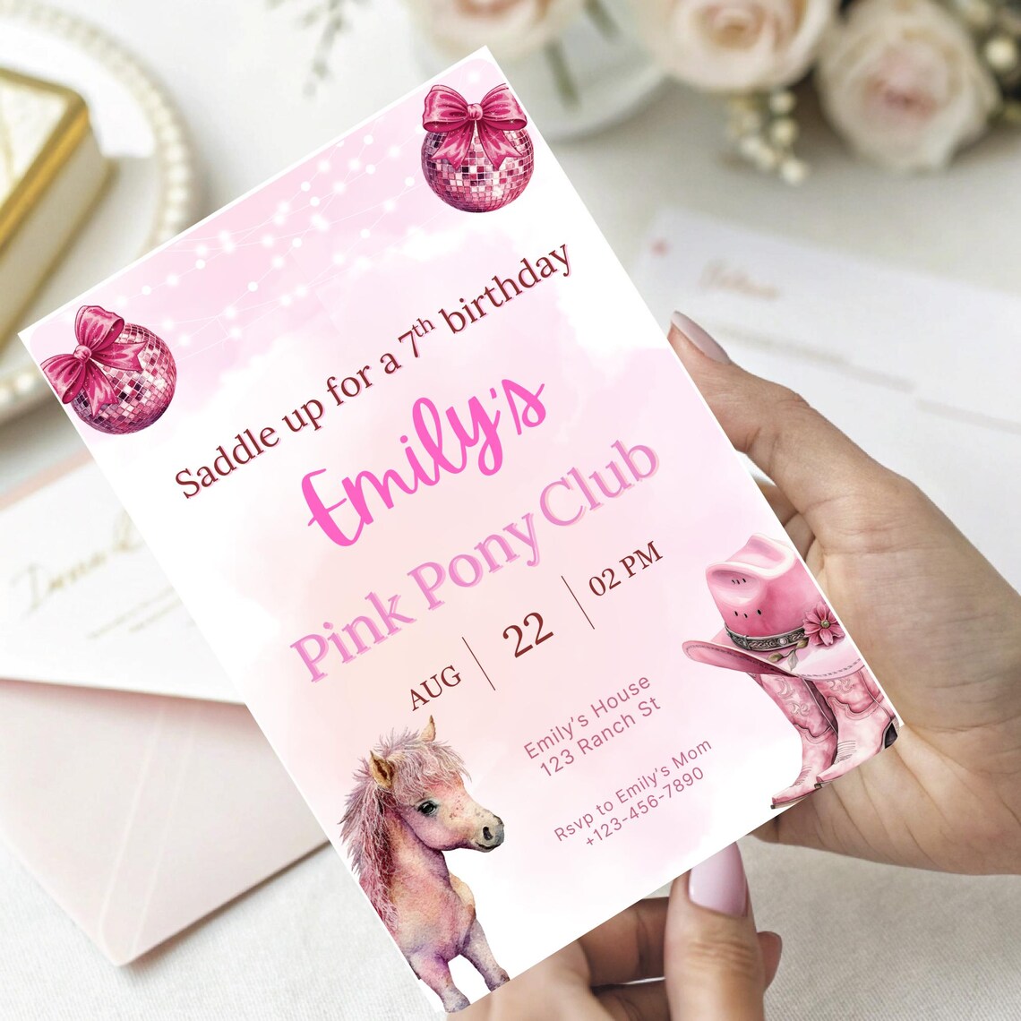 Pink Pony Birthday Invitation: Horse Party, Editable Canva Template - Etsy