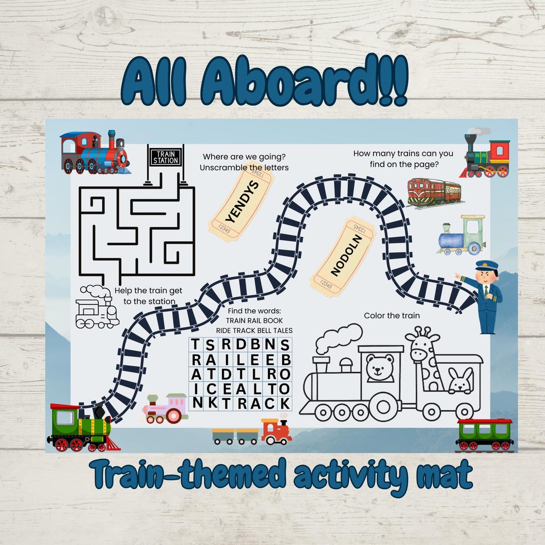 Train Activity Placemat for Kids, Printable Train-themed Coloring Page ...