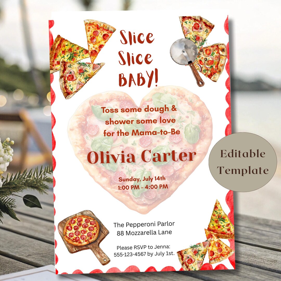Editable Pizza Baby Shower Invitation: Funny Food Theme (canva Template ...